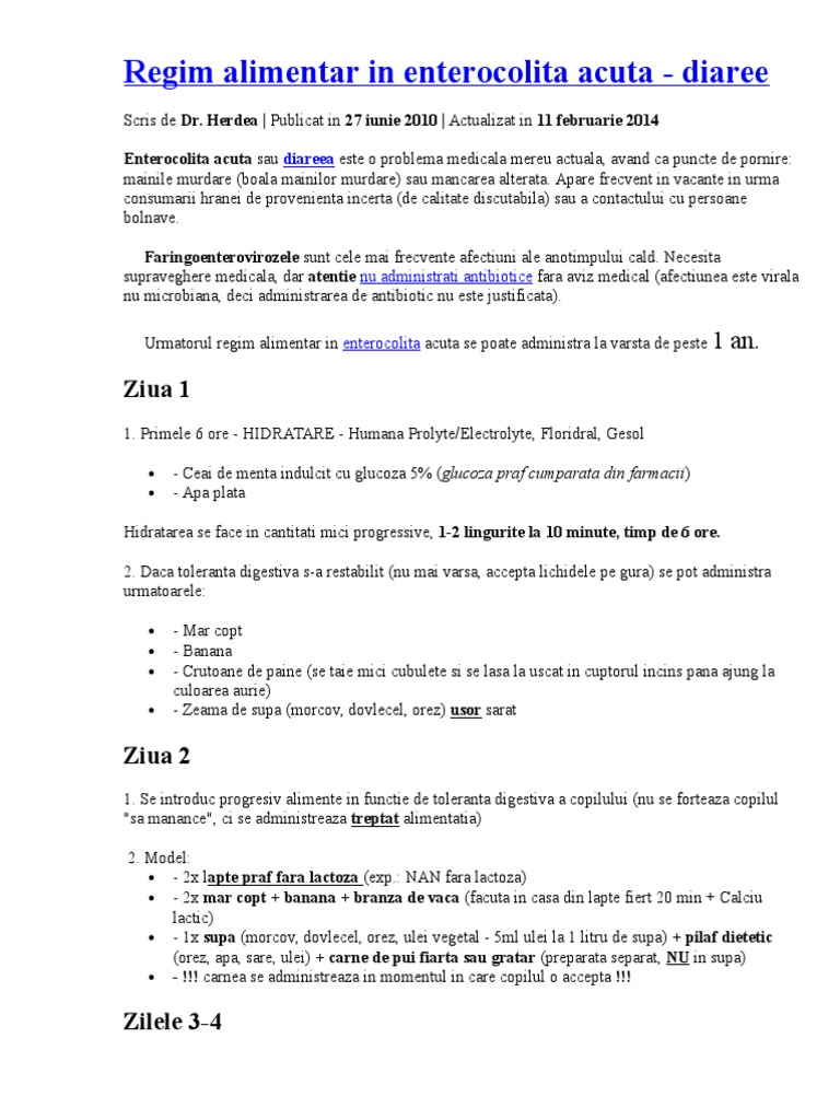 Regim Alimentar in Enterocolita Acuta
