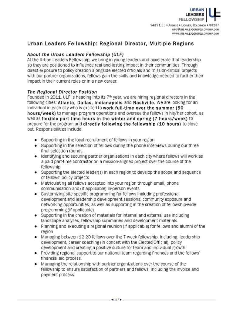ULF Regional Director Job Description | PDF | Recruitment | Industrial ...