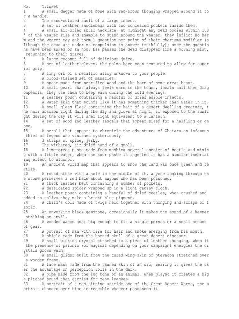 Trinkets D&D 5E Trinkets For A Savage World | PDF | Nature