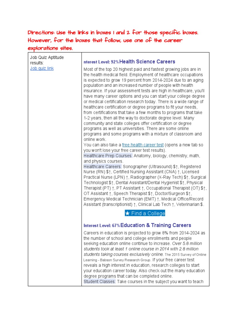 Careerworksheet | PDF | Nursing | Health Care