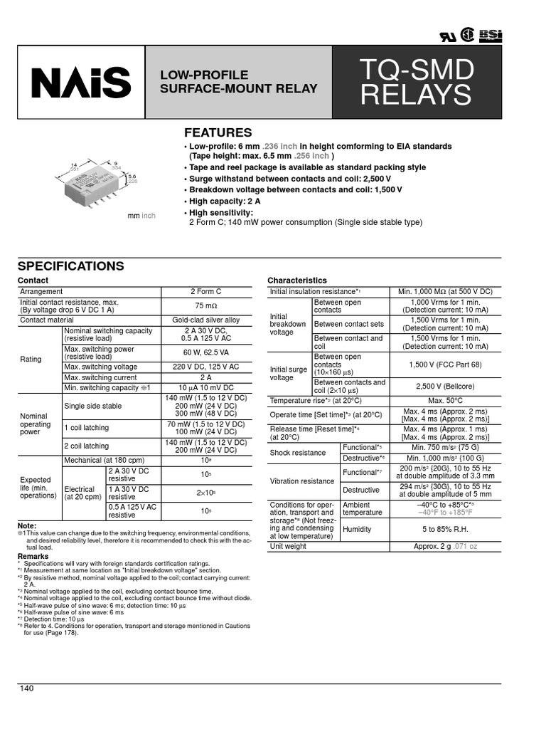 TQ-SMD Relays: Low-Profile Surface-Mount Relay | PDF | Relay | Switch
