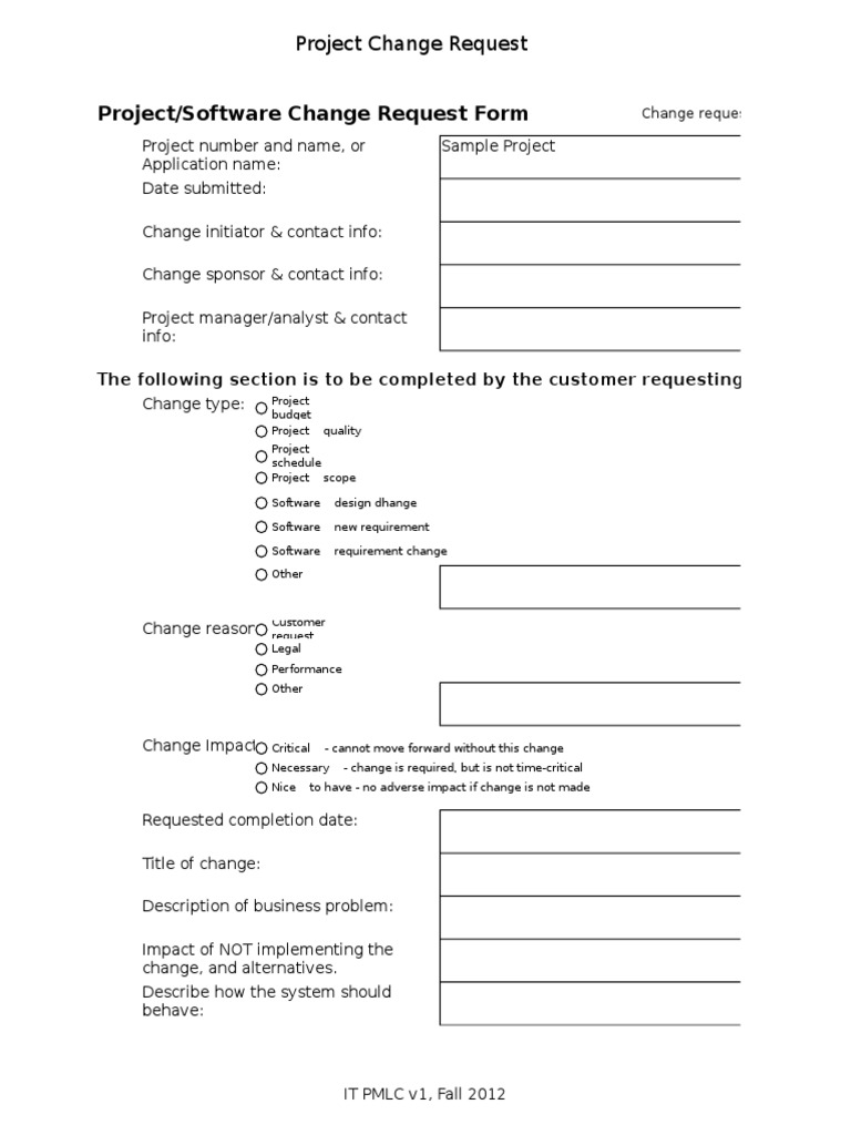 Project Change Request Form Template | PDF | Computers | Technology ...