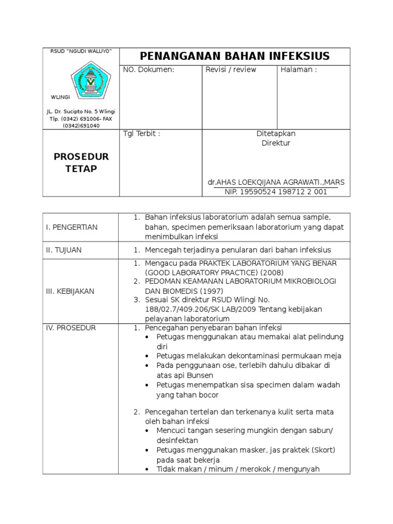 Sop Penanganan Bahan Infeksius | PDF