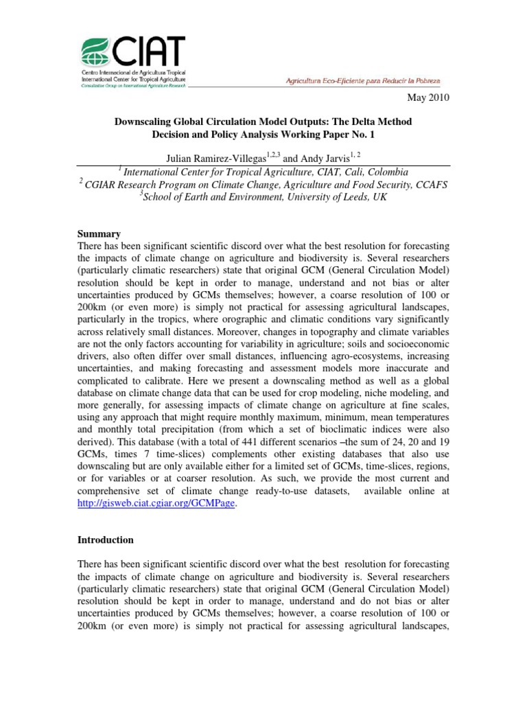 Downscaling Global Circulation Model Outputs The Delta Method Pdf