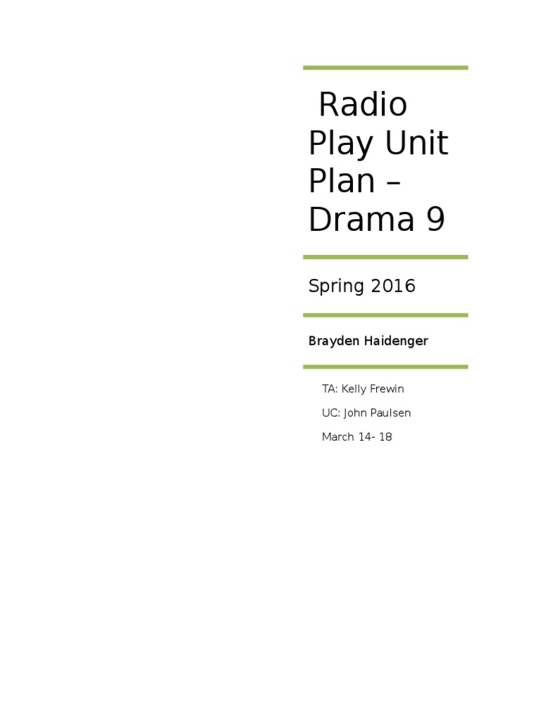 Radio Plays Unit Plan | PDF | Educational Assessment | Lesson Plan