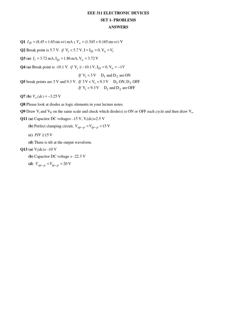 Electronic Circuit Analysis Problem Set Answers | PDF