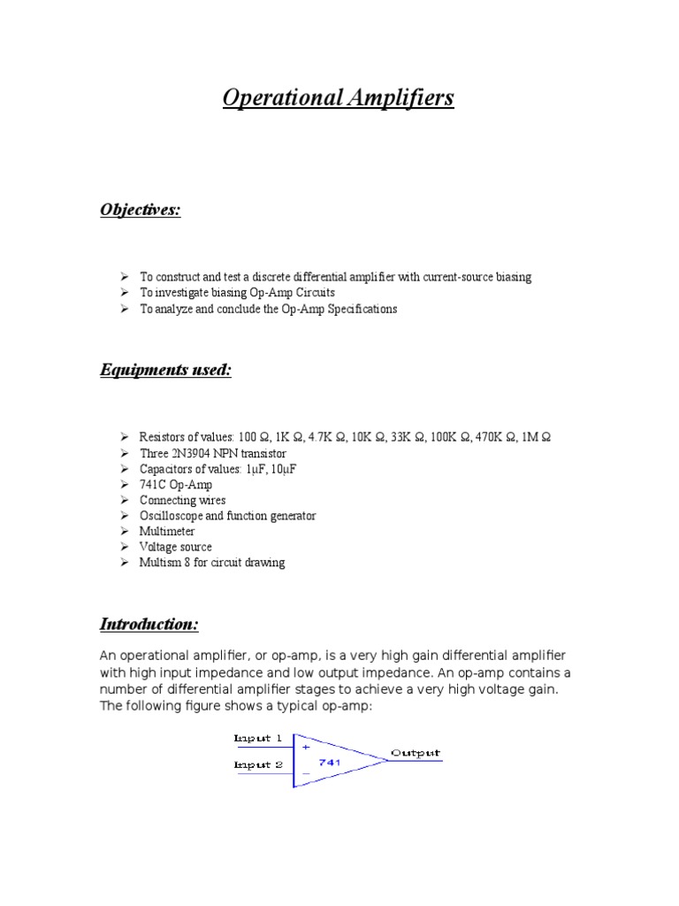 Operational Amplifier LAb | PDF | Operational Amplifier | Amplifier
