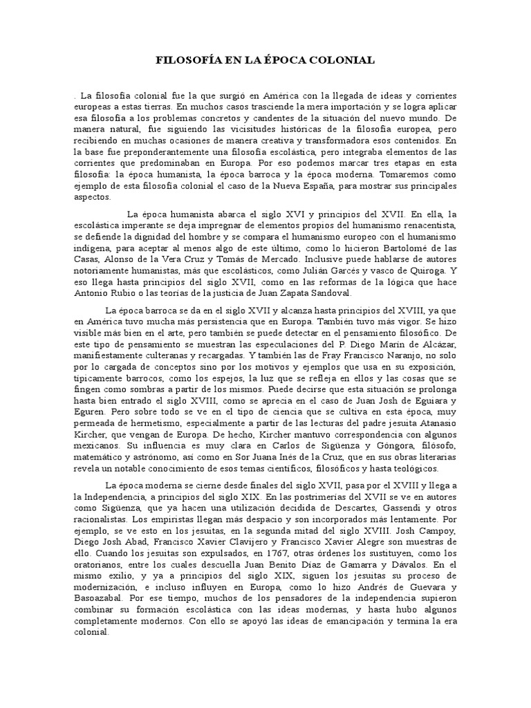Filosofía en La Época Colonial | PDF | Nueva españa | Barroco