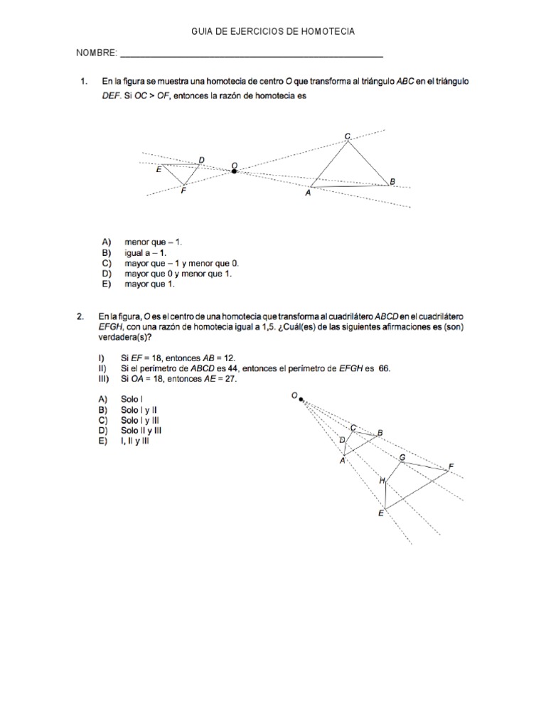 Guia de Ejercicios de Homotecia