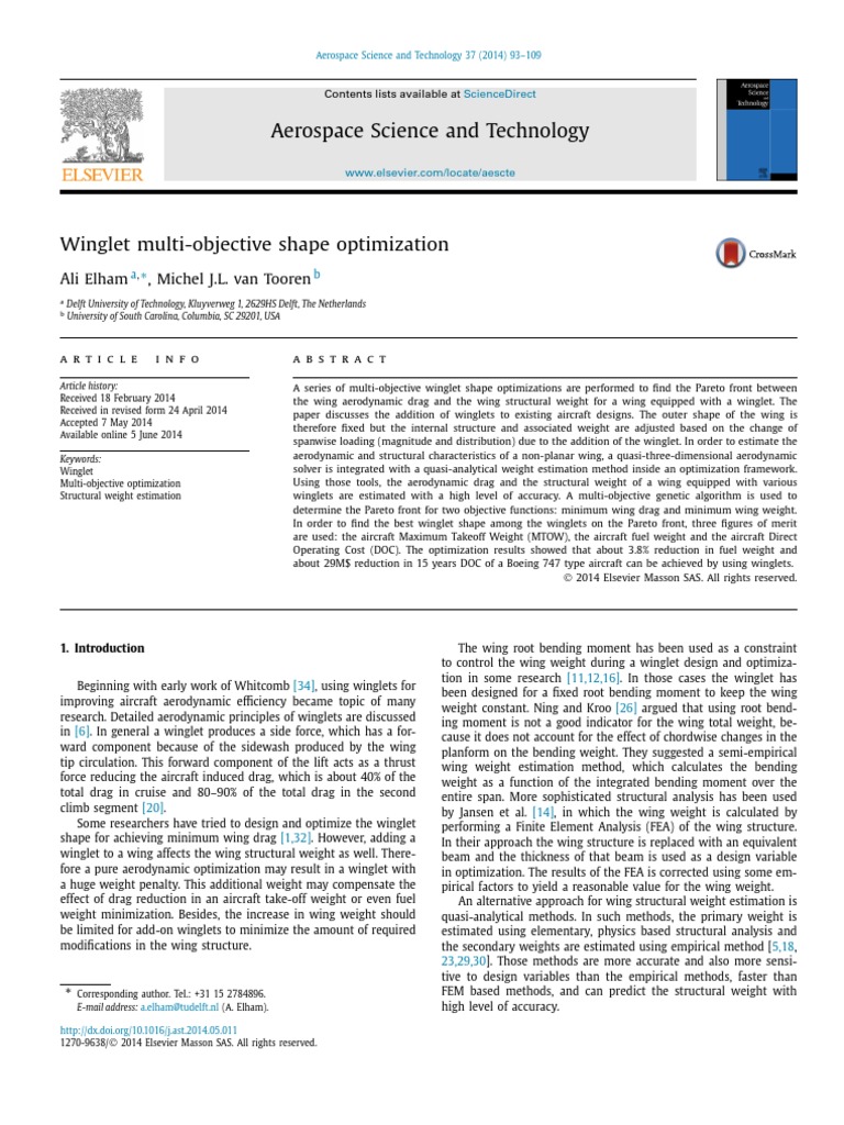 Winglet Multi Objective Shape Optimization Pdf Drag Physics