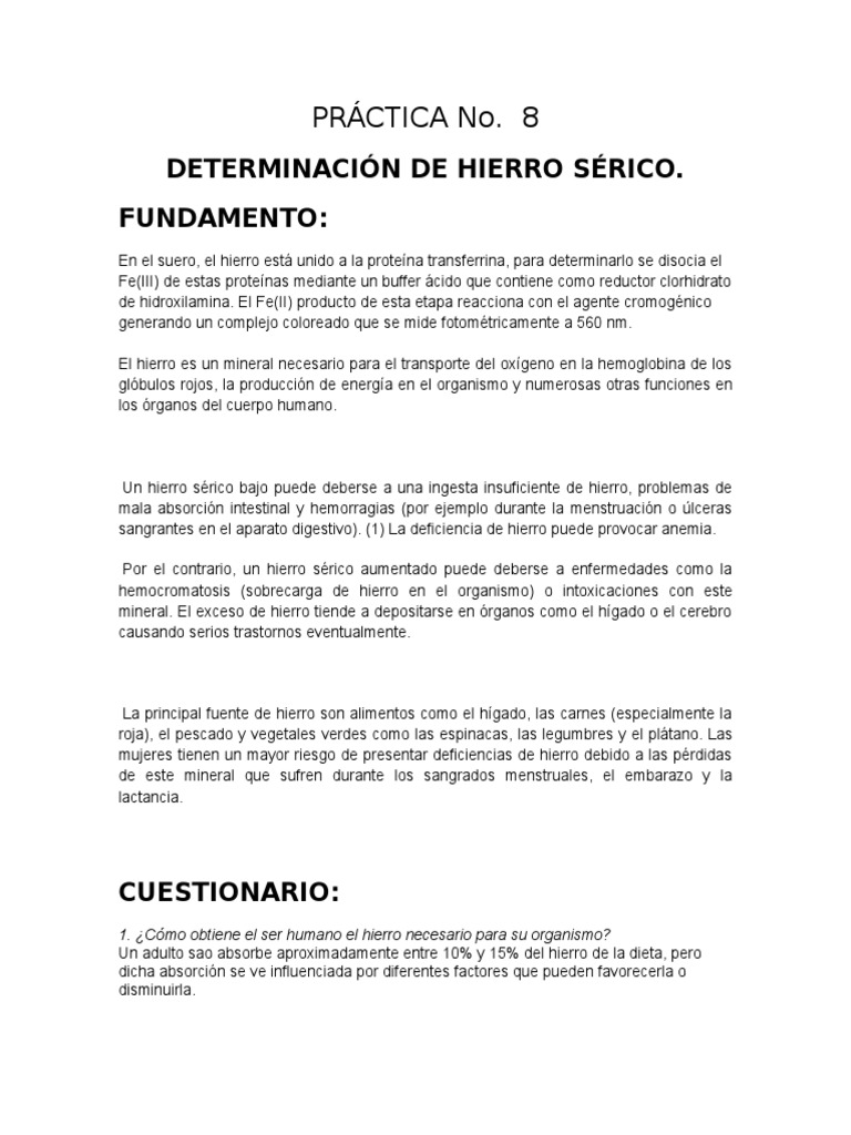 Determinación del hierro sérico: Fundamentos, metodología y ...
