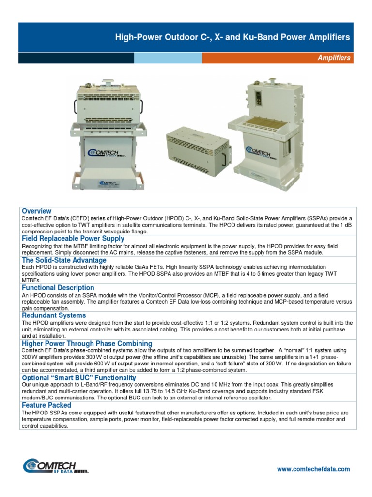 Comtech/EFData HPOD GaAs Amplifier Data Sheet (9/16/2016) | PDF | Amplifier | Power Supply