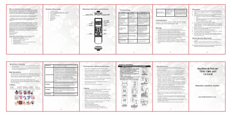Tens User Manual Yk15ab-Ok | PDF | Pain | Clinical Medicine