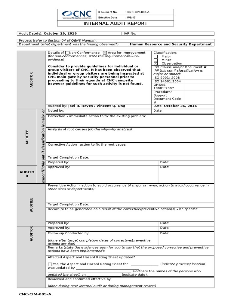 01 - Internal Audit Report - Security | PDF | Auditor's Report ...