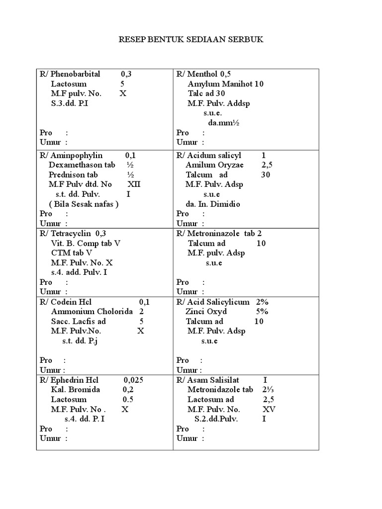 Resep Bentuk Sediaan Serbuk | PDF