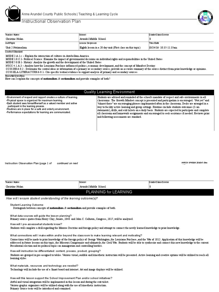 CN Nationalism Aacps Lesson Plan Template 2 | PDF | Lesson Plan | Learning