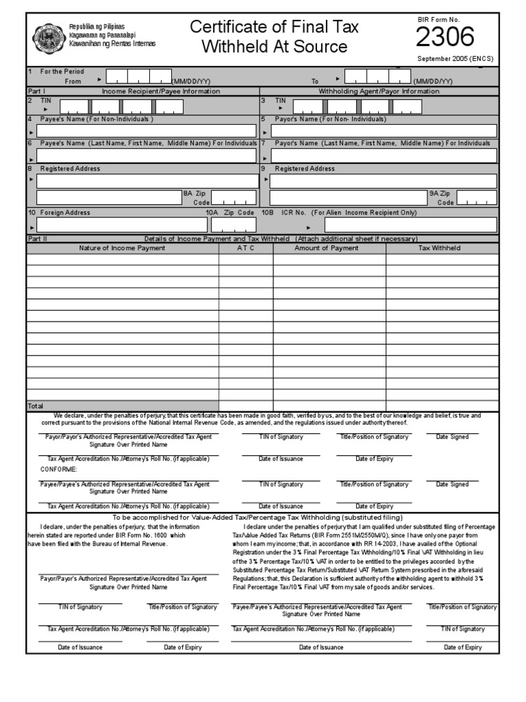 Bir 2306 | PDF | Dividend | Value Added Tax