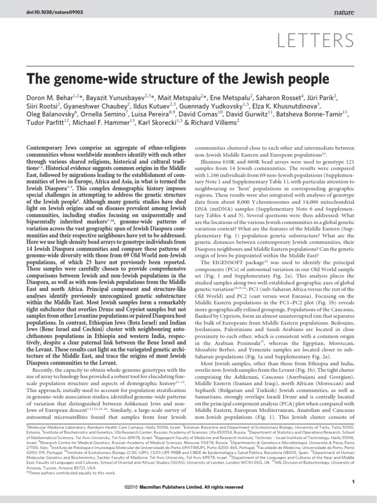 Letters: The Genome-Wide Structure of The Jewish People | PDF