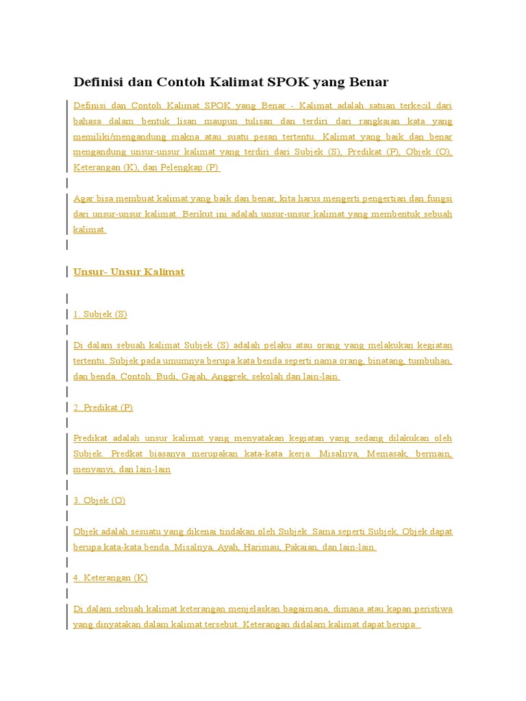 Definisi Dan Contoh Kalimat SPOK Yang Benar | PDF