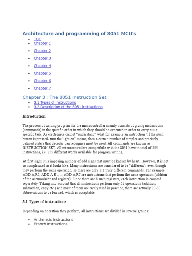 An In-Depth Guide to the 8051 Instruction Set and Microcontroller Architecture | PDF ...