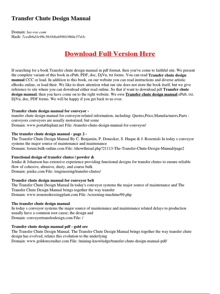 Transfer Chute Design Manual | Download Free PDF | Portable Document ...