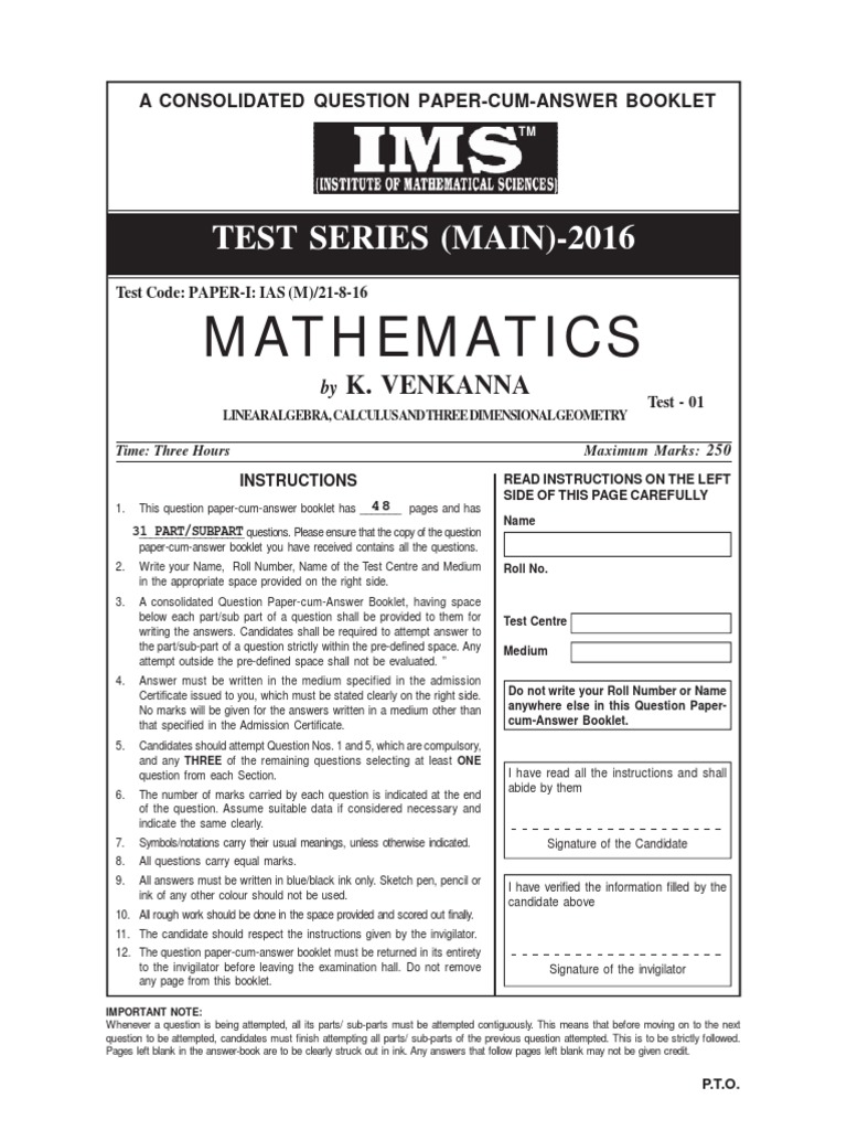 IMS Test 1.unlocked | Download Free PDF | Basis (Linear Algebra) | Sphere