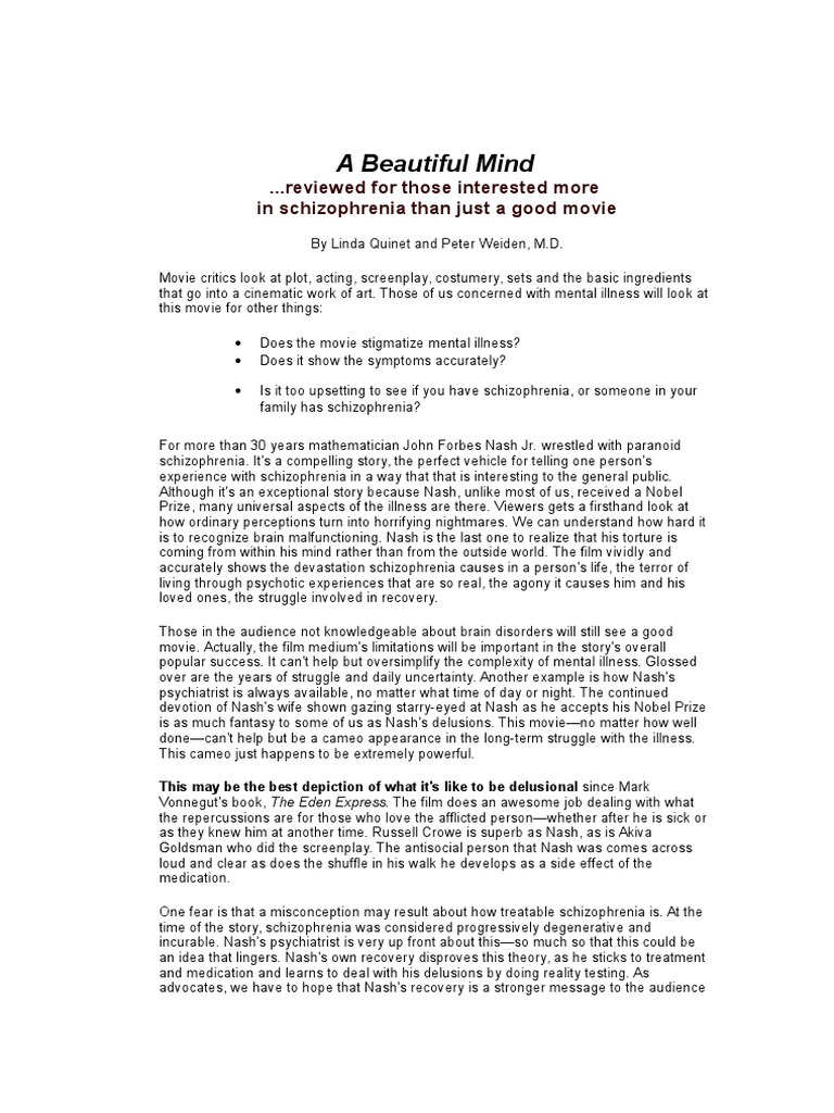 A Beautiful Mind | PDF | Schizophrenia | Medicine