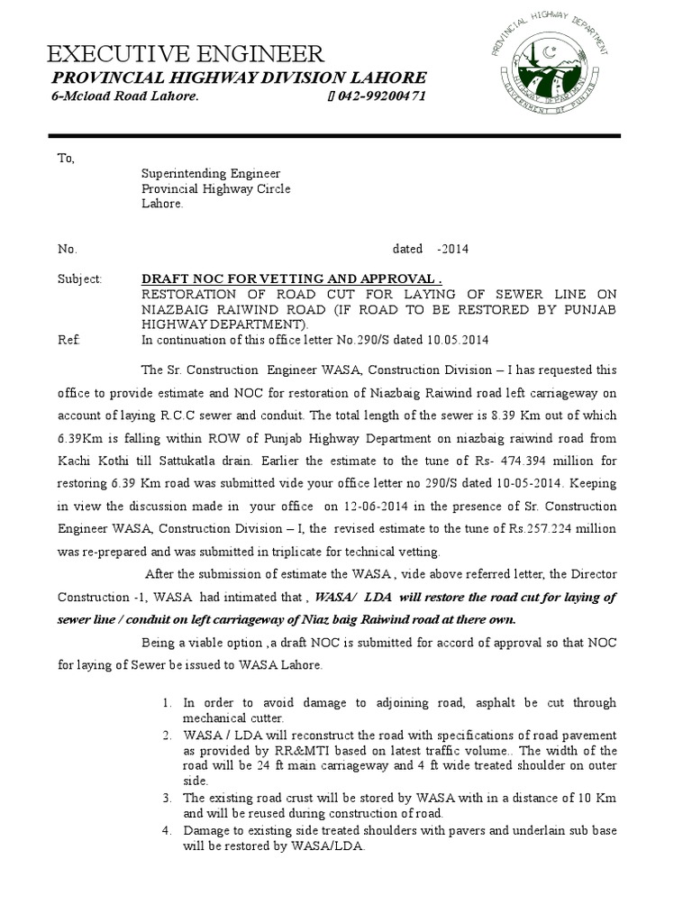 Draft NOC | PDF | Road | Road Surface