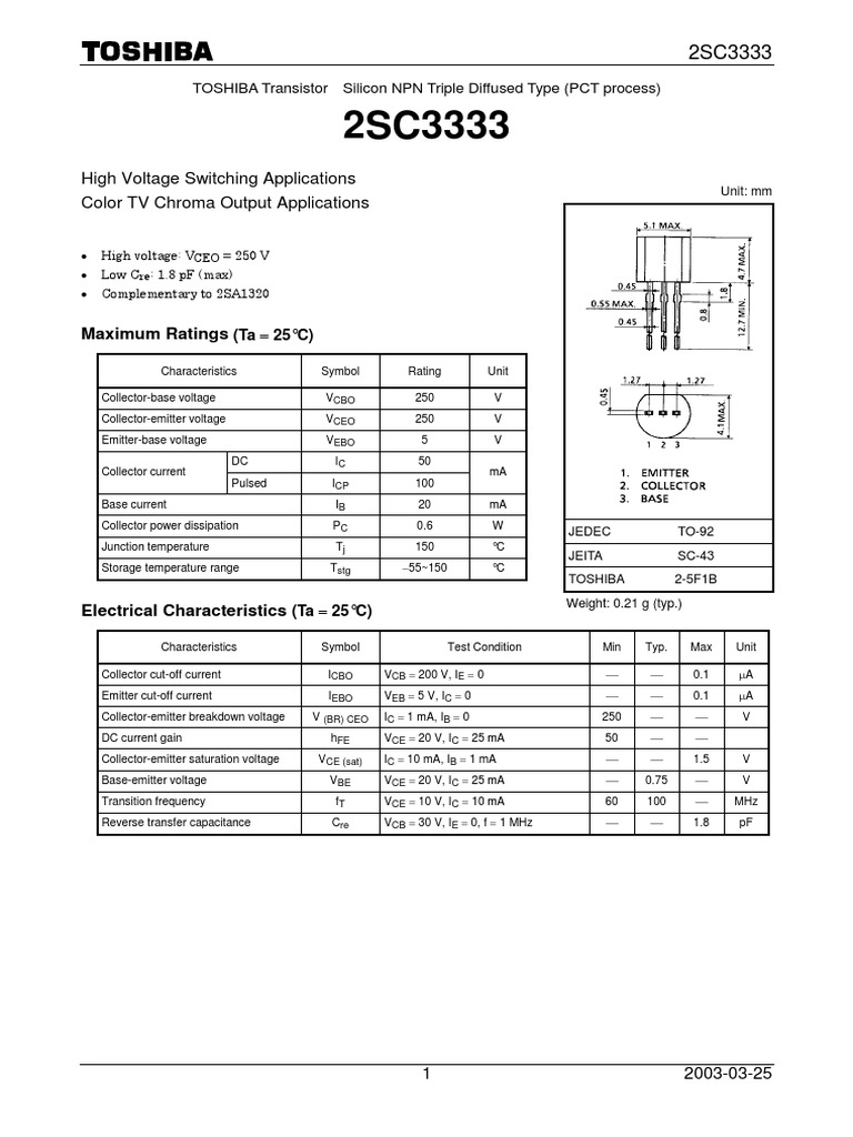 C3333 Toshiba | PDF | Reliability Engineering | Bipolar Junction Transistor