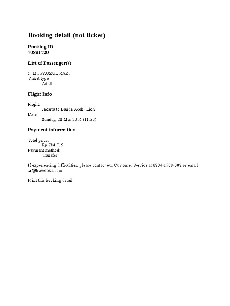 Booking Details for Flight to Banda Aceh | PDF