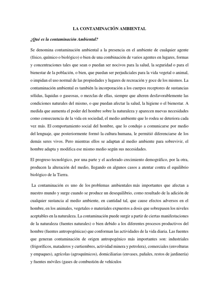 La Contaminación Ambiental (Scribd) | PDF | La contaminación del agua ...