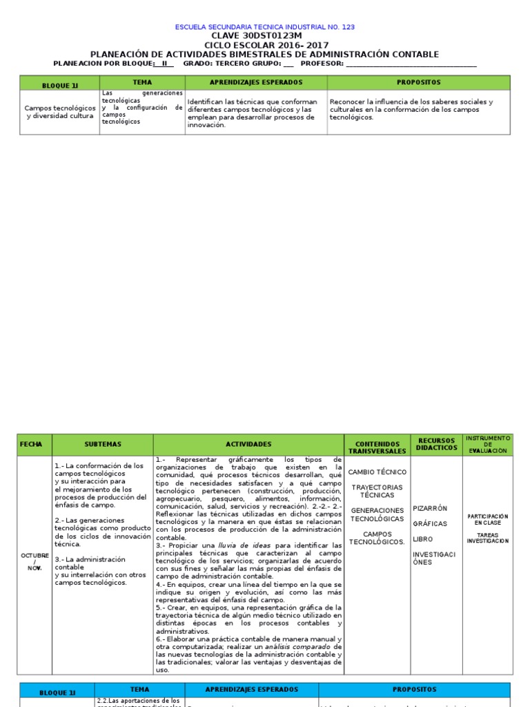 Planeacion Bloque II Admon Contable 3 Er Año | PDF | Contabilidad | Sociedad