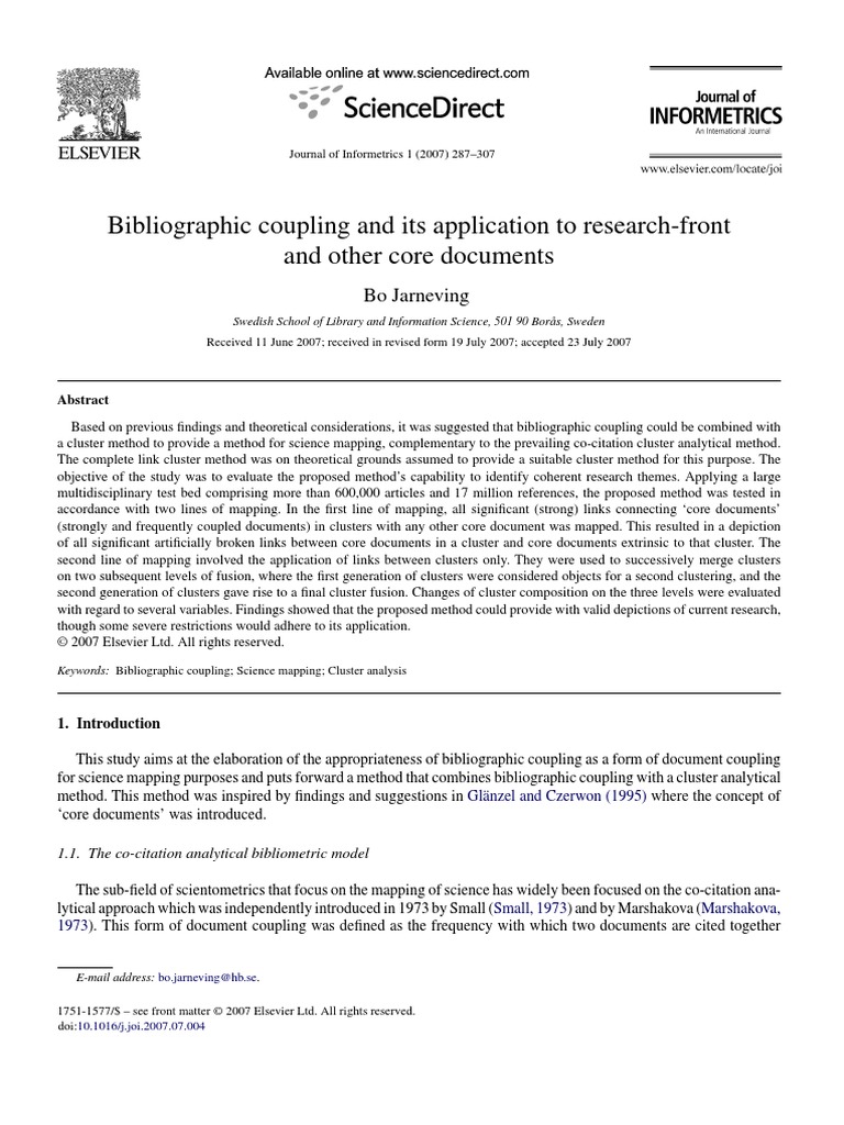 Bibliographic Coupling | PDF | Cluster Analysis | Scientific Method