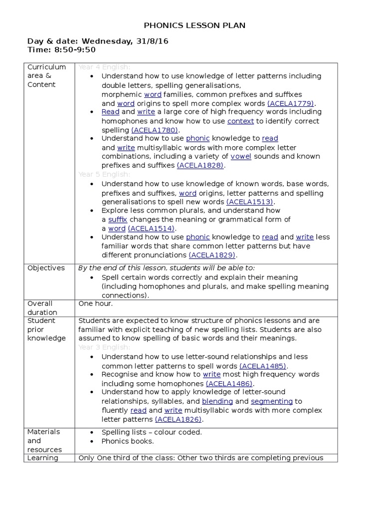 Lesson Plan Phonics Wed | Download Free PDF | Phonics | English Language