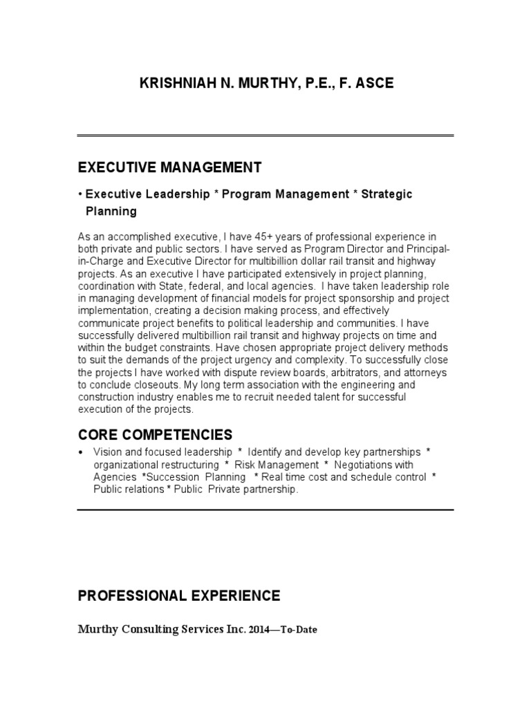 Krishniah N. Murthy Resume | PDF | Public–Private Partnership | Construction Management