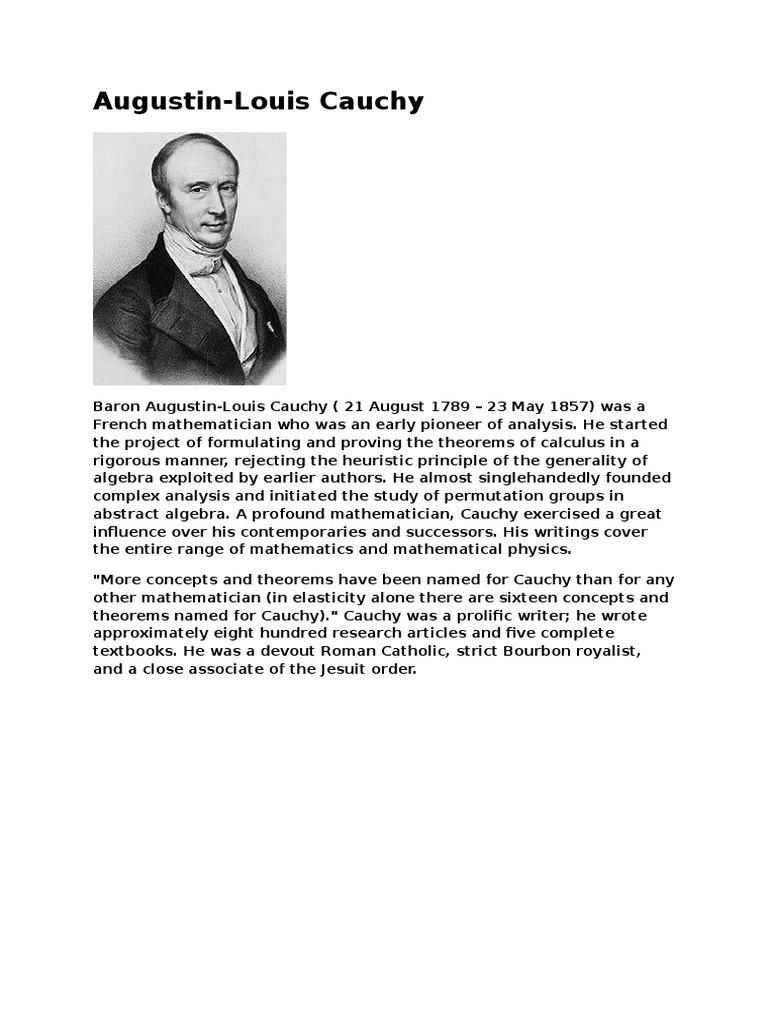 Augustin-Louis Cauchy - Pioneering French Mathematician | PDF
