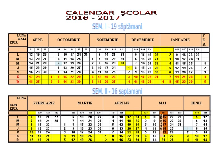 Calendar Scolar SA-1 2016-2017 | PDF | Teaching Methods & Materials
