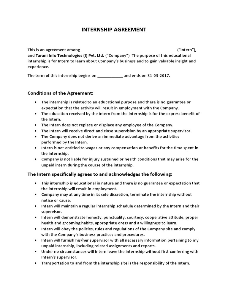 Internship Agreement | PDF | Internship | Job Hunting
