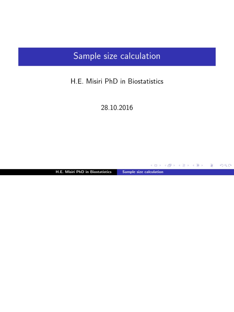 Sample Size Calculation: H.E. Misiri PHD in Biostatistics | PDF ...