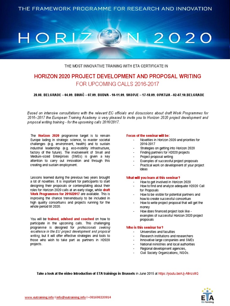 Horizon 2020 Project Development and Proposal Writing: For Upcoming ...