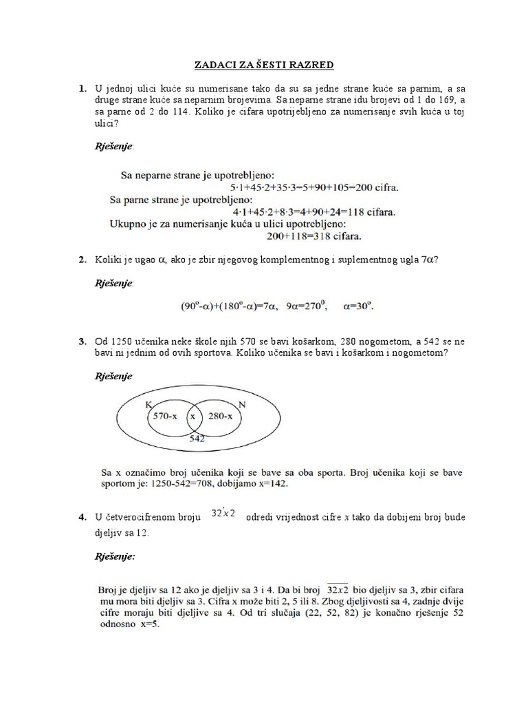 Zadaci Za Šesti Razred | PDF