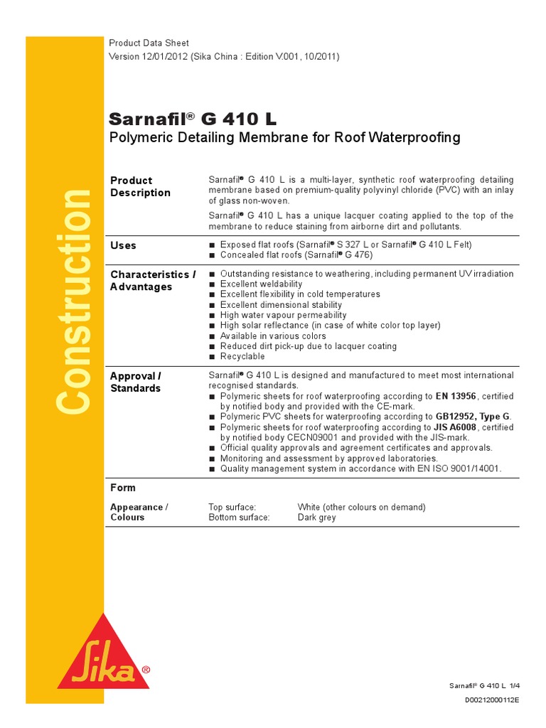 Sika PDS - E - Sarnafil G 410 L | PDF | Welding | Construction