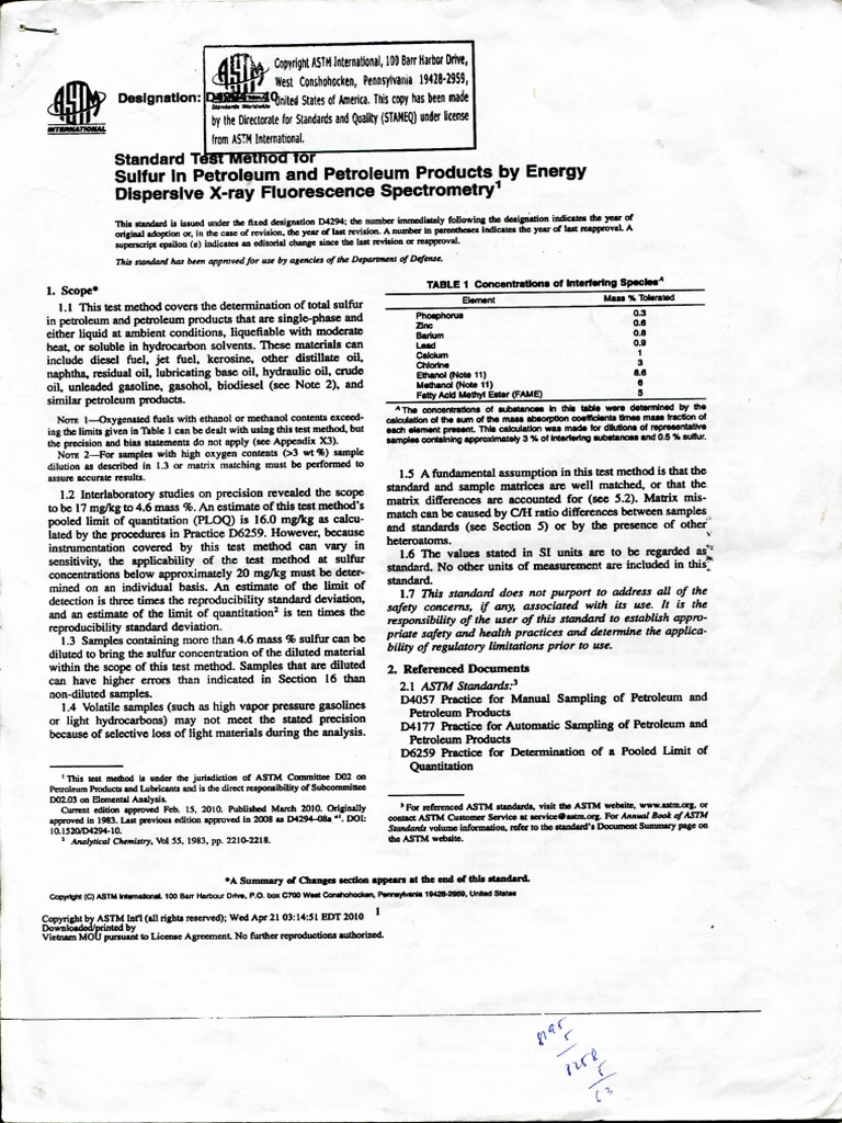 Astm D4294 - 10 | PDF