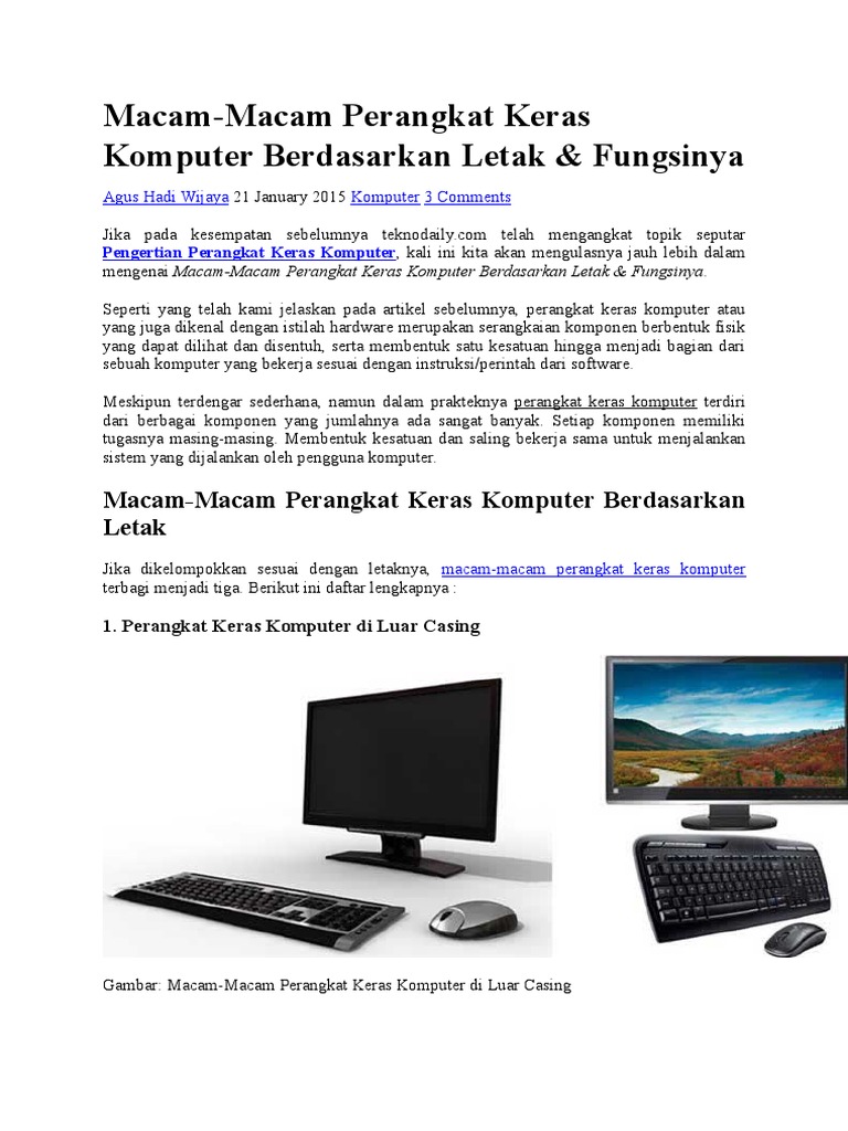 Macam-Macam Perangkat Keras Komputer Berdasarkan Letak & Fungsinya | PDF