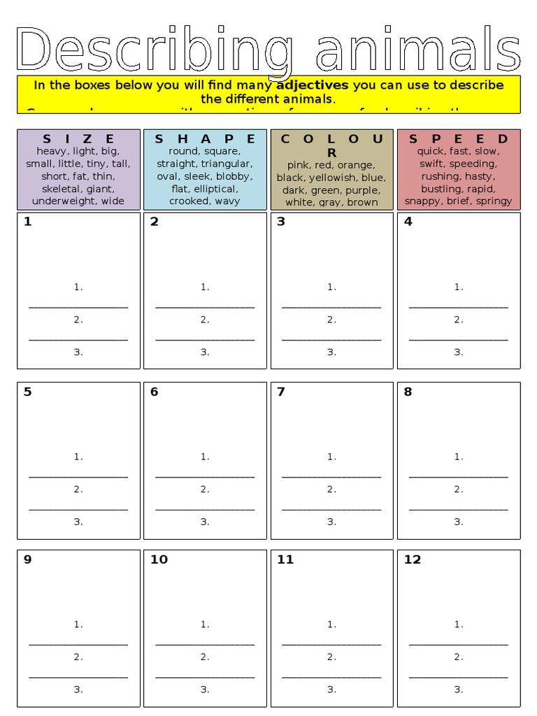Describing Animals Adjectives | PDF