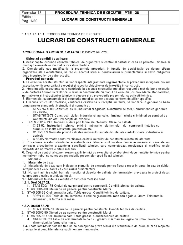 Prodedura Tehnica Constructii Generale | PDF