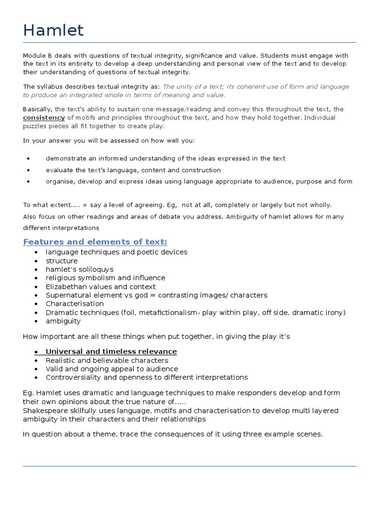 Hamlet Notes | Download Free PDF | Loyalty | Hamlet