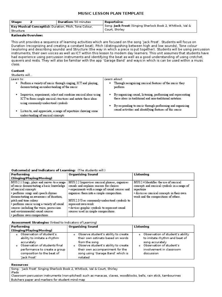 Music Lesson Plan for Educators | PDF | Singing | Musical Compositions