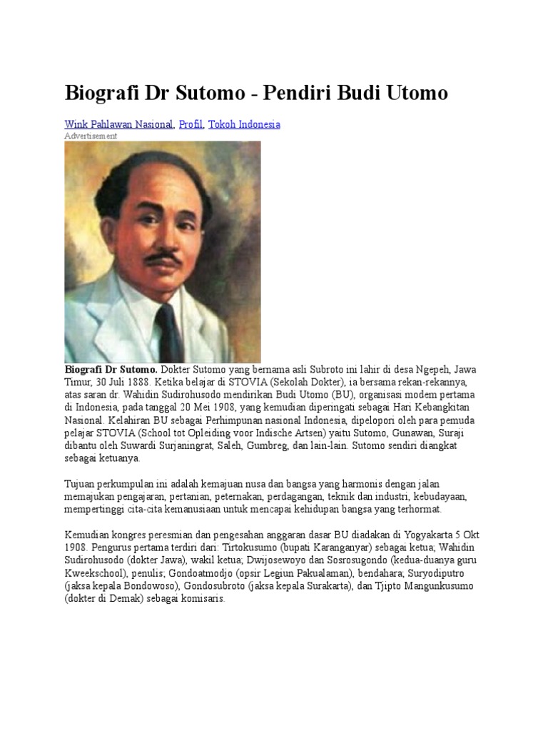 Biografi DR Sutomo | PDF | Politik