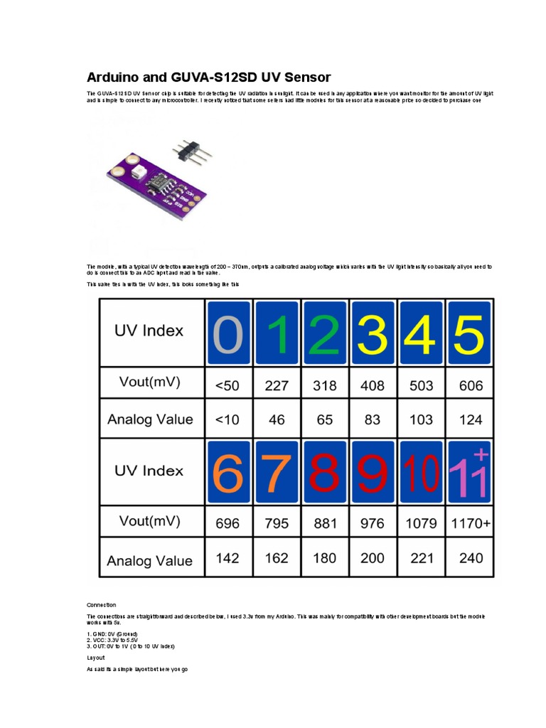 Arduino and GUVA-S12SD UV Sensor | PDF | Ultraviolet | Sensor